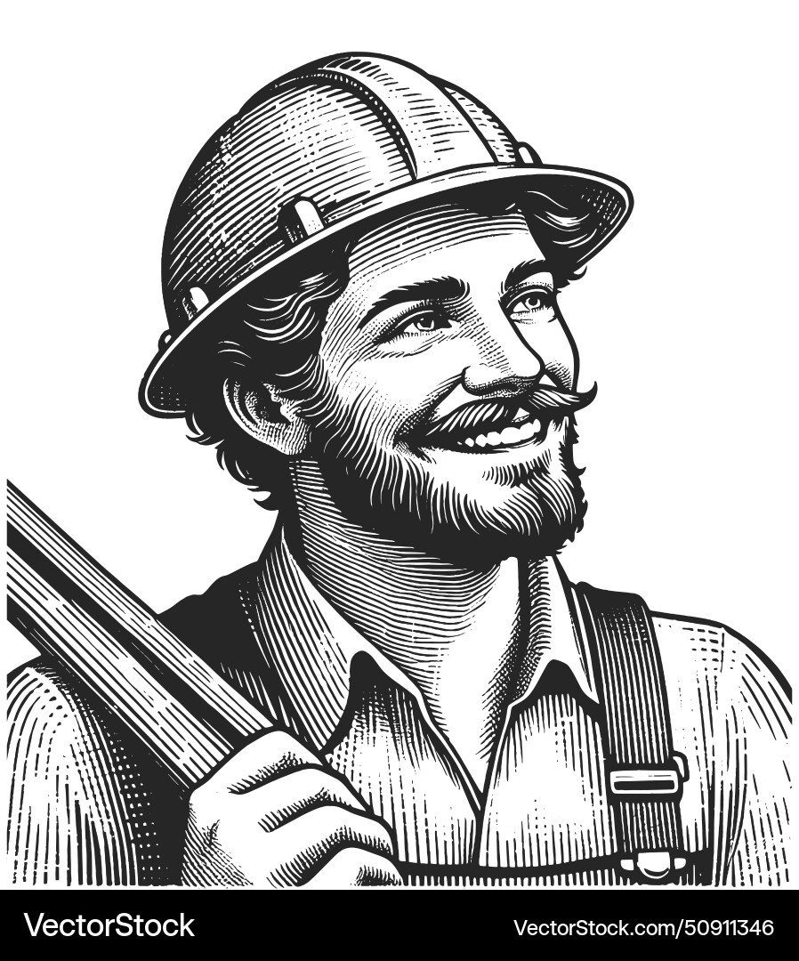 Smiling lumberjack engraving Royalty Free Vector Image