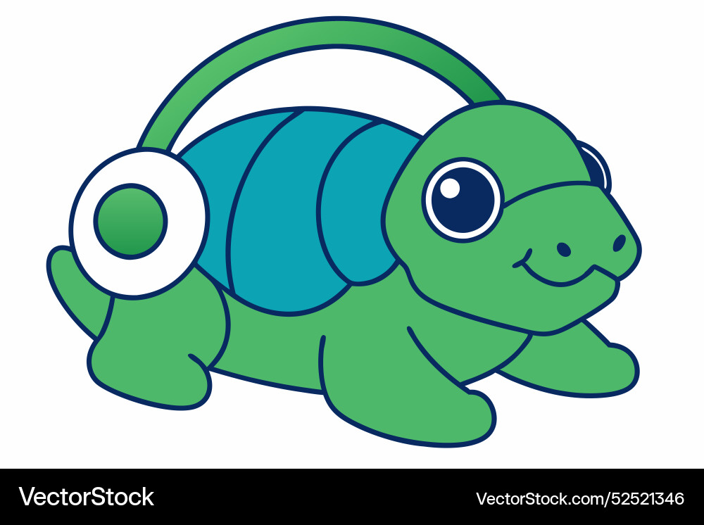 Turtle listing music with headphone f Royalty Free Vector