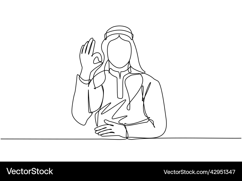 Continuous one line drawing arabic man Royalty Free Vector