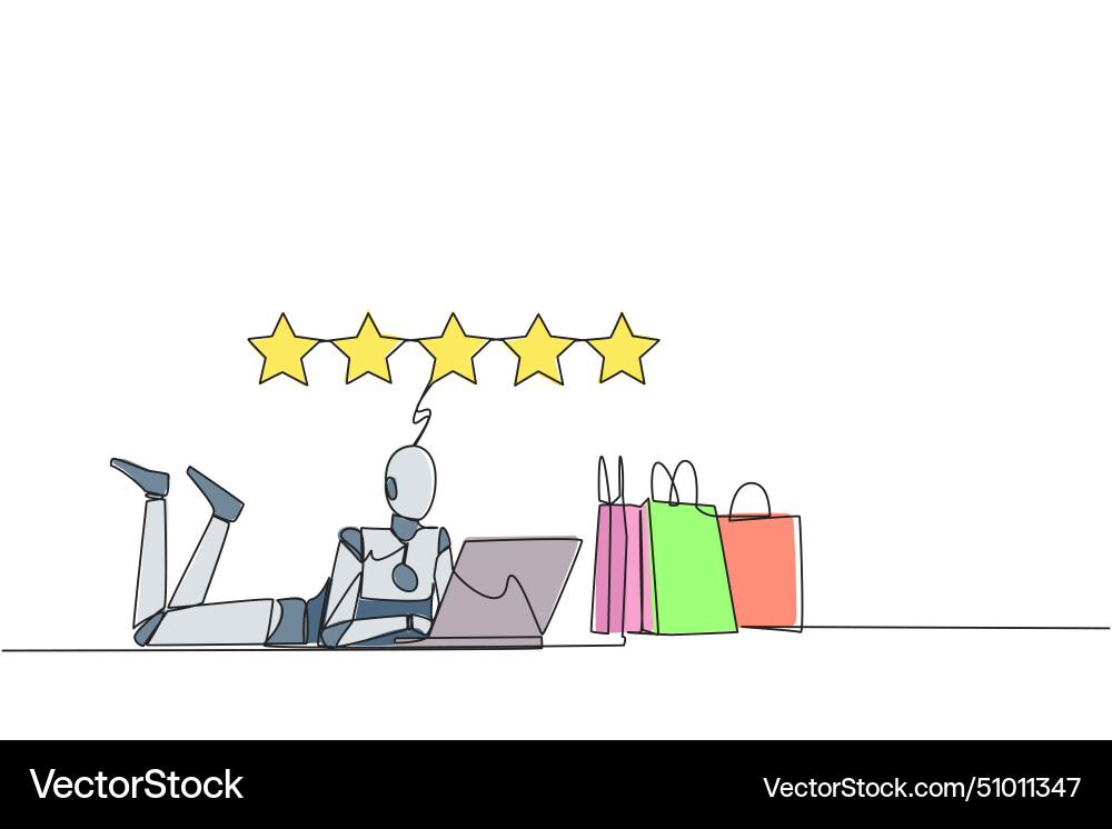 Continuous one line drawing robot on stomach Vector Image