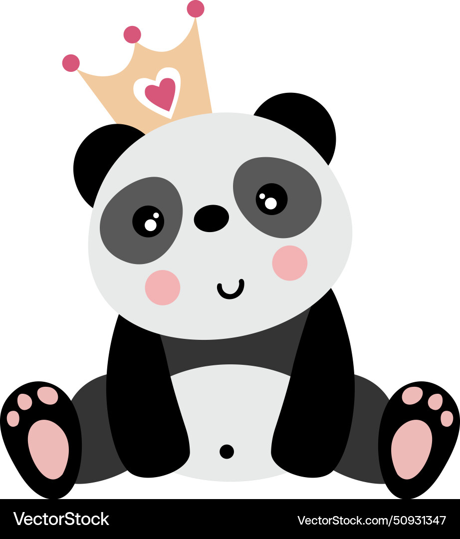 Cute king panda sitting with crown Royalty Free Vector Image