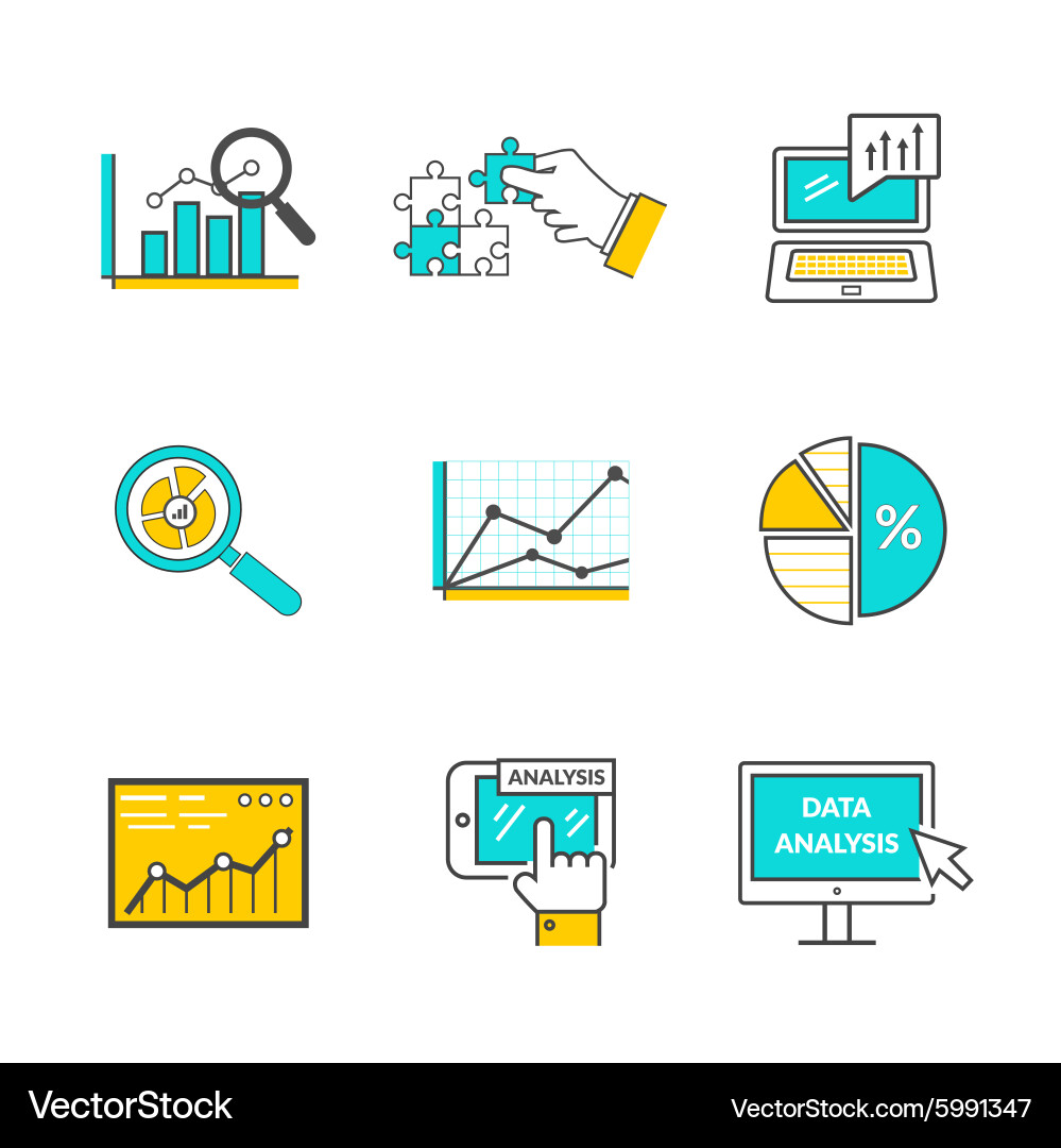 Data Analysis Icons - Flat Style Royalty Free Vector Image
