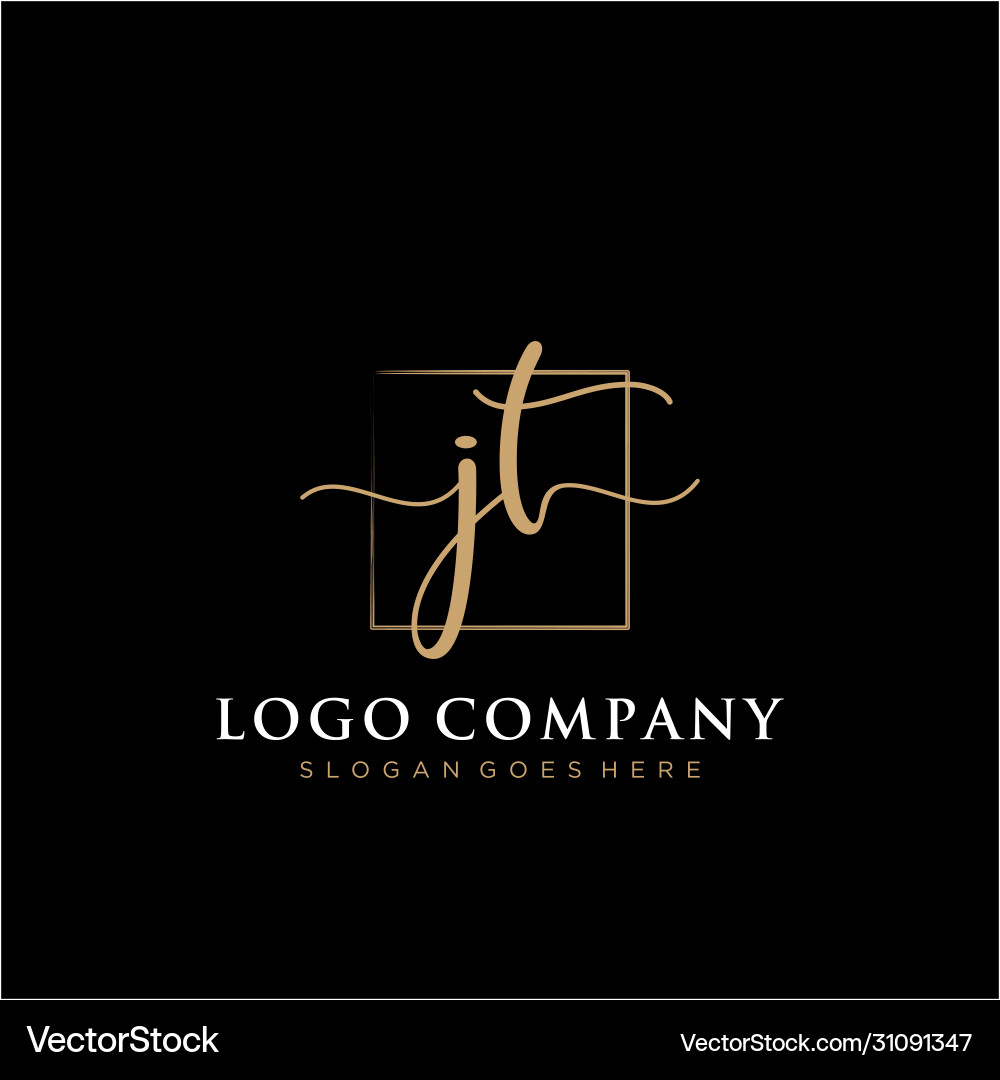 Jt initial handwriting logo with rectangle Vector Image