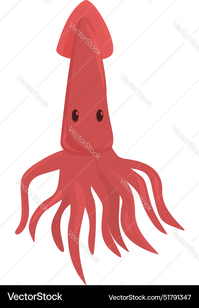 Red squid with tentacles is floating underwater Vector Image