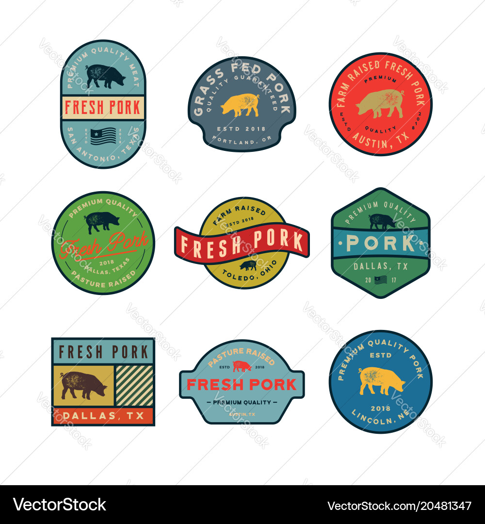 Set of premium fresh pork labels Royalty Free Vector Image