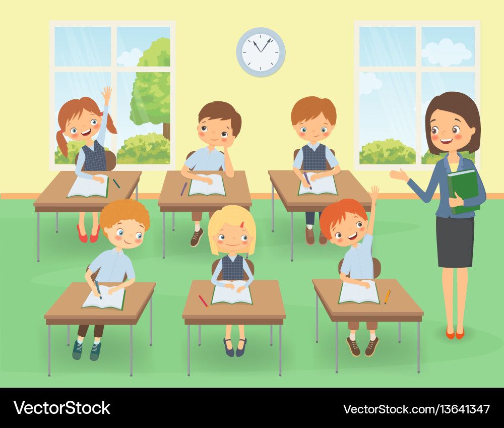 Teacher with pupils at a lesson Royalty Free Vector Image