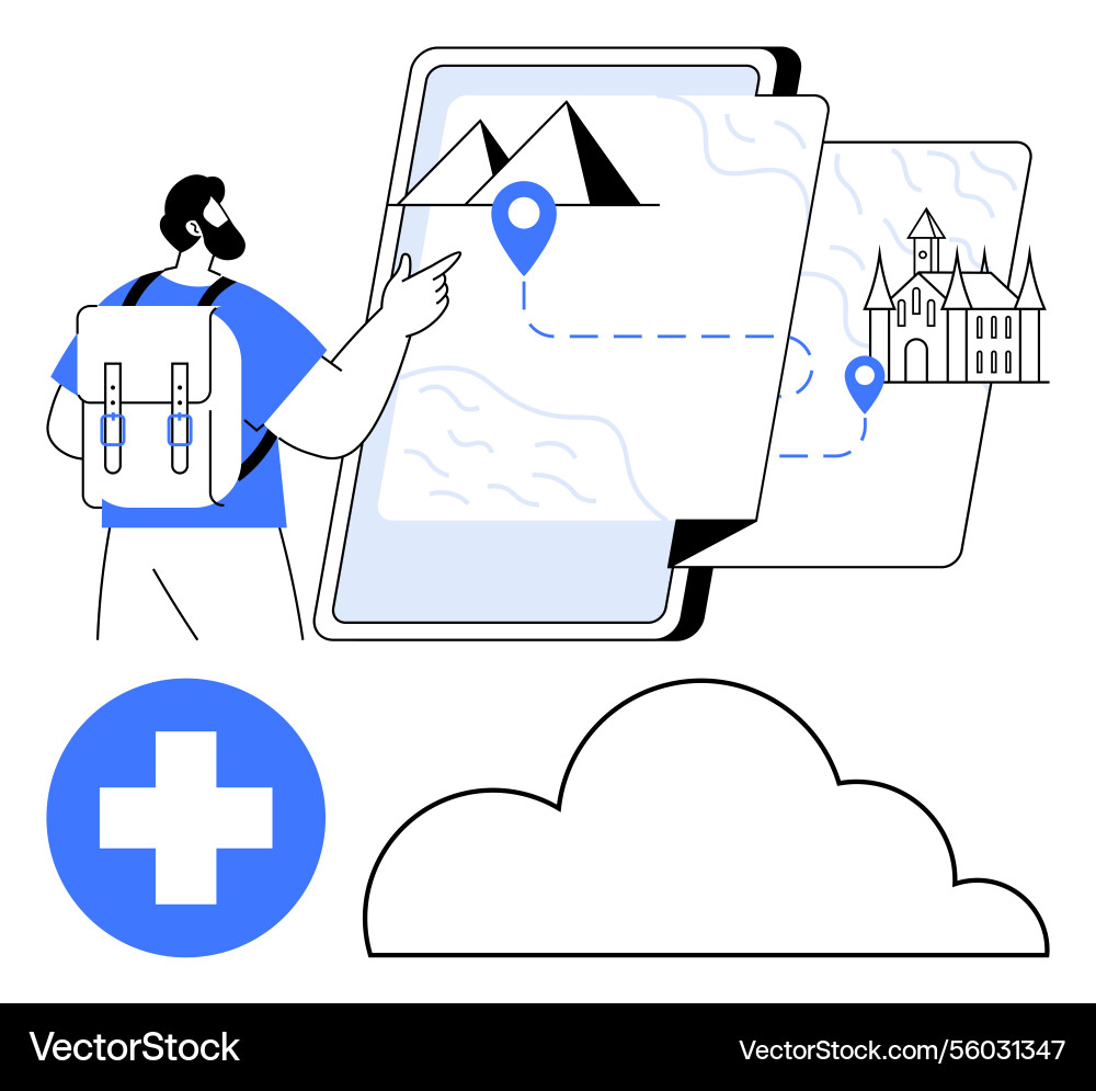 Traveler analyzing map for adventure route Vector Image