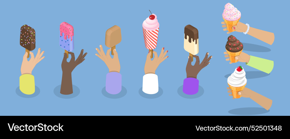 3d isometric flat set of hands holding ice Vector Image