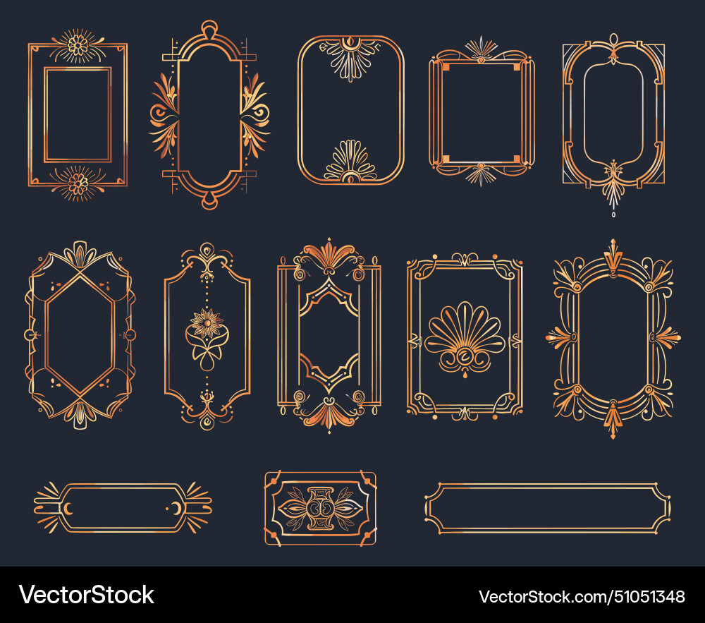 Art deco gold frames luxury golden cartoon frame Vector Image
