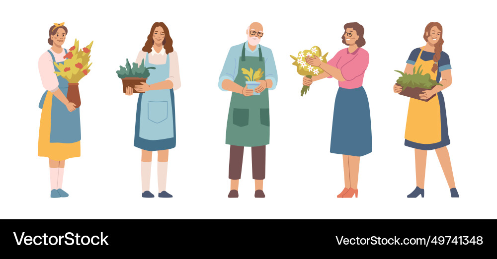 Flower shops sellers or owners with bouquets Vector Image