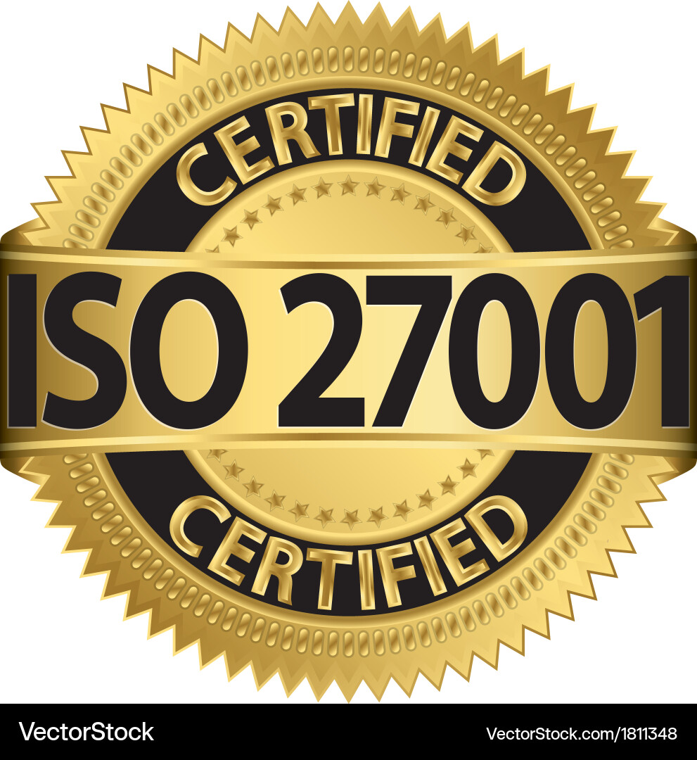 Iso 27001 certified golden label Royalty Free Vector Image