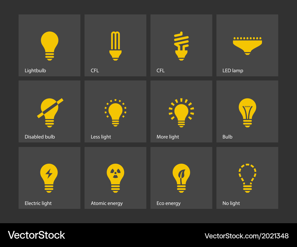 Leuchtmittel und Leuchtmittel Icons Lizenzfreier Vektor