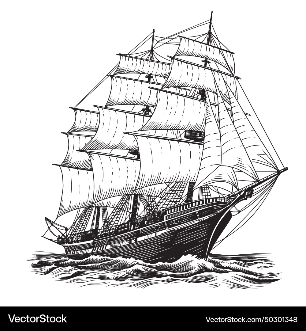 Sailing ship at sea Royalty Free Vector Image - VectorStock