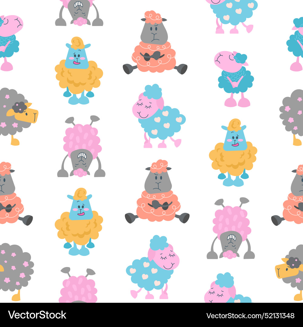 Sheep character cartoon seamless pattern cute Vector Image