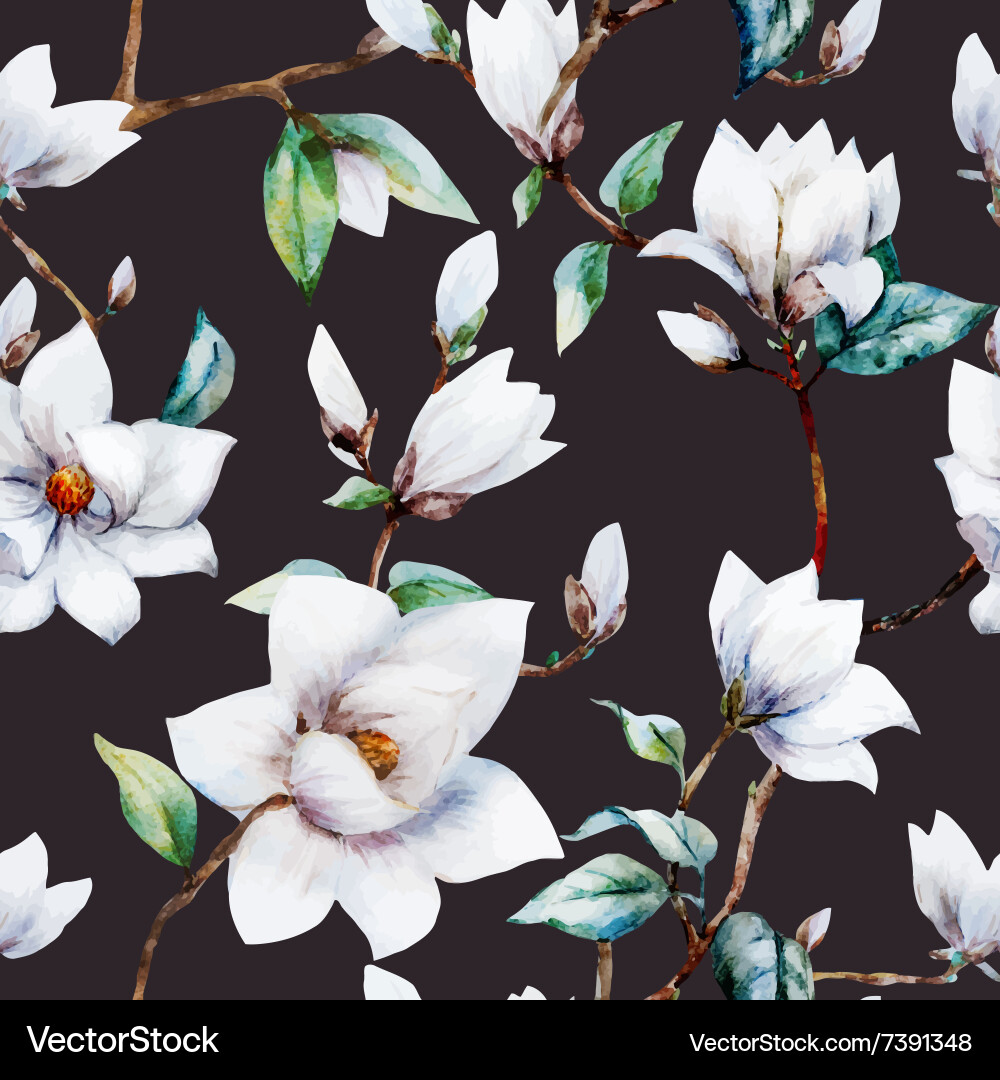Watercolor magnolia pattern Royalty Free Vector Image