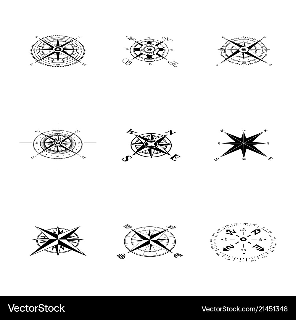 Windroses outline perspective Royalty Free Vector Image