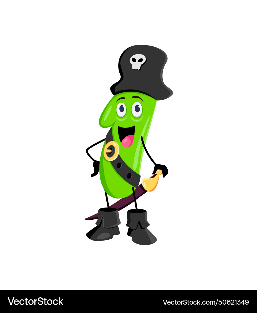 Cartoon math number one pirate captain character Vector Image
