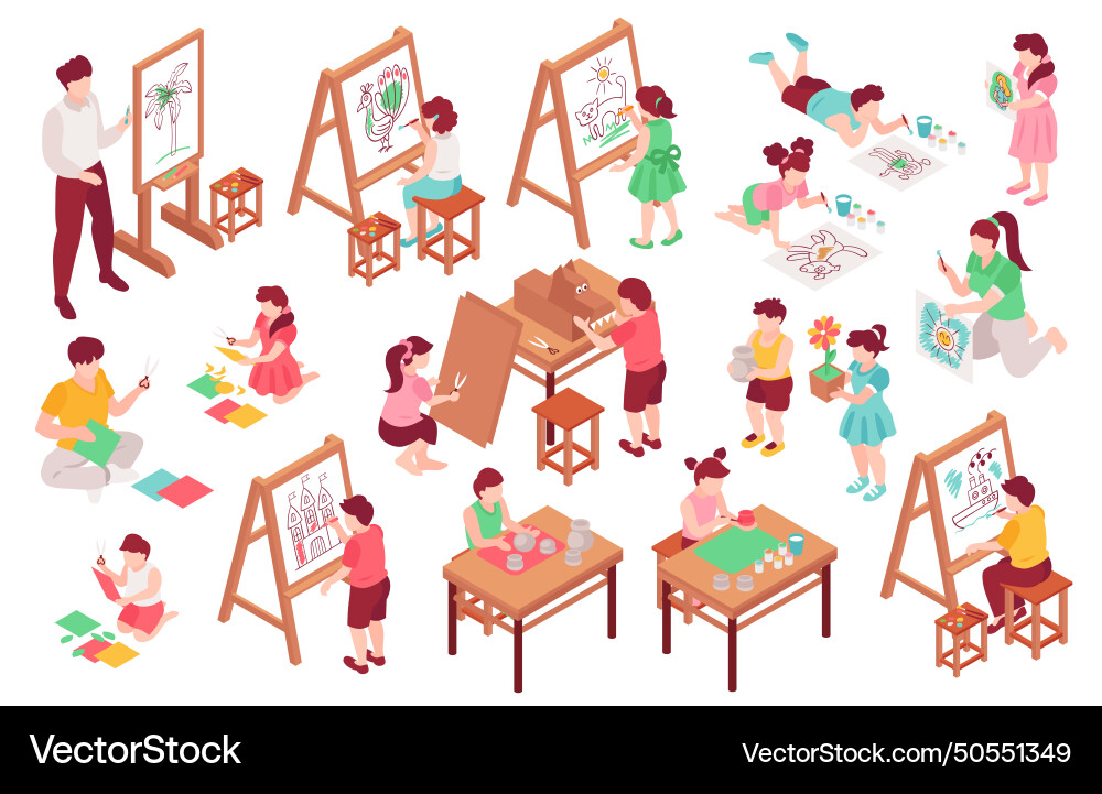Children art school set Royalty Free Vector Image
