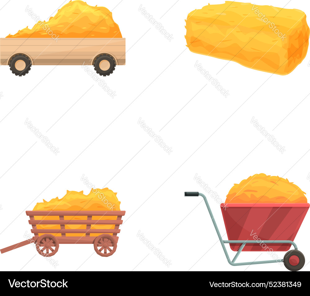 Dry hay icons set cartoon bale and stack Vector Image