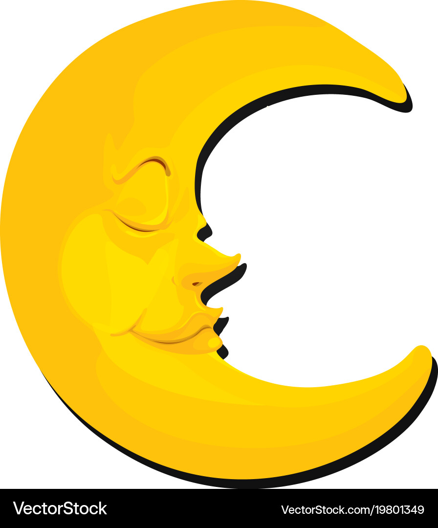Moon with face on white background Royalty Free Vector Image
