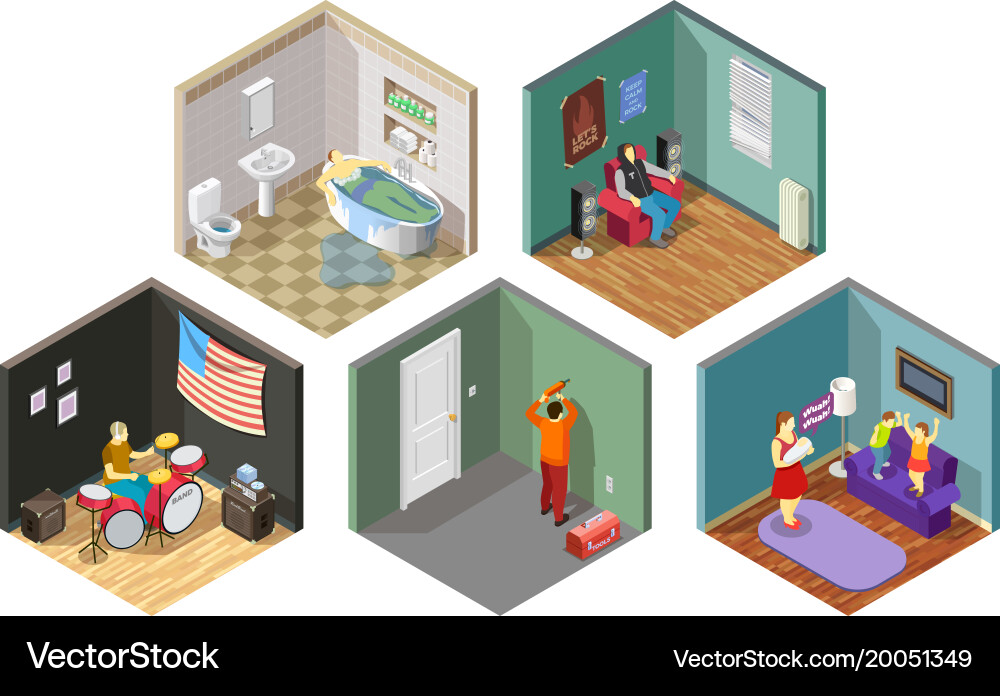 Neighbors relations isometric compositions set Vector Image