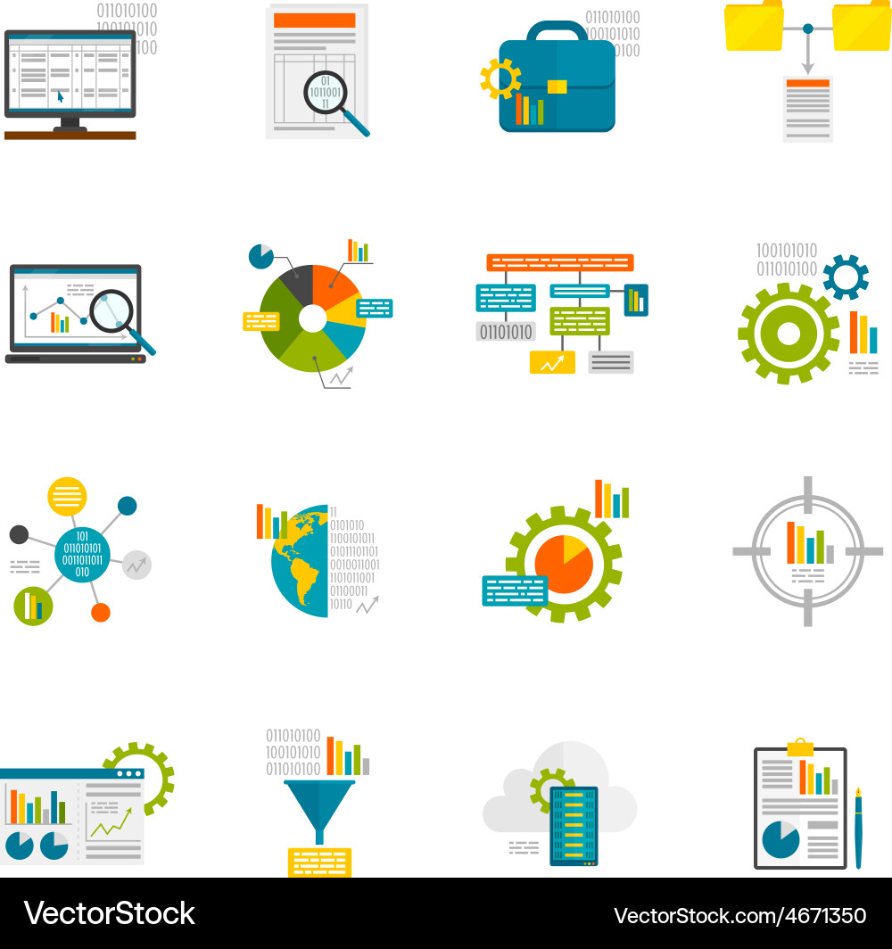 Data analytics flat icons Royalty Free Vector Image