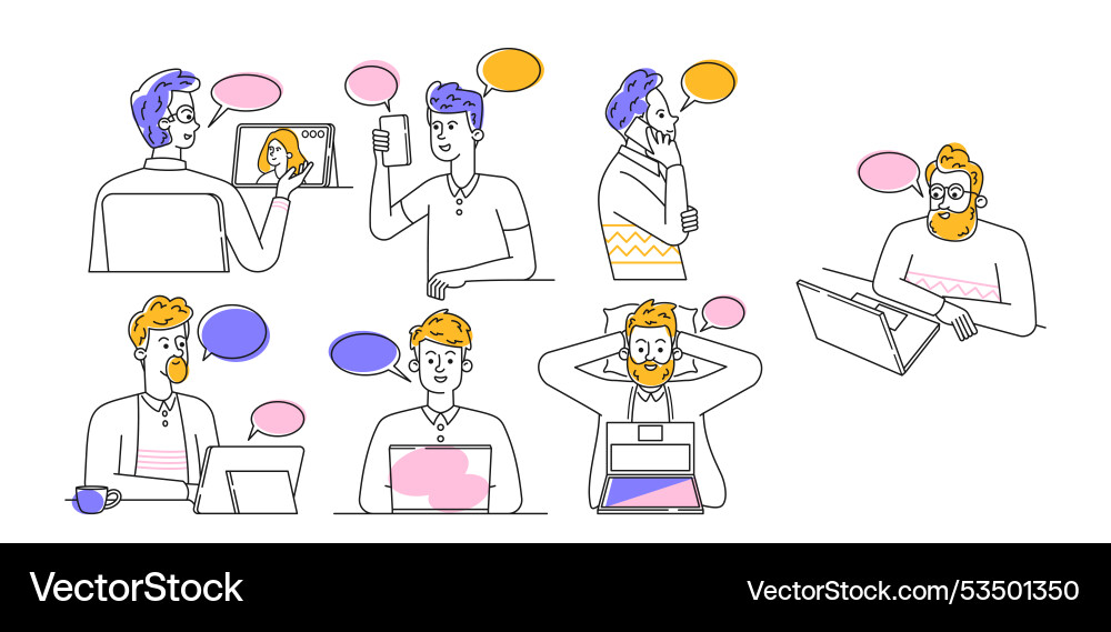 Doodle characters engaging in virtual Royalty Free Vector