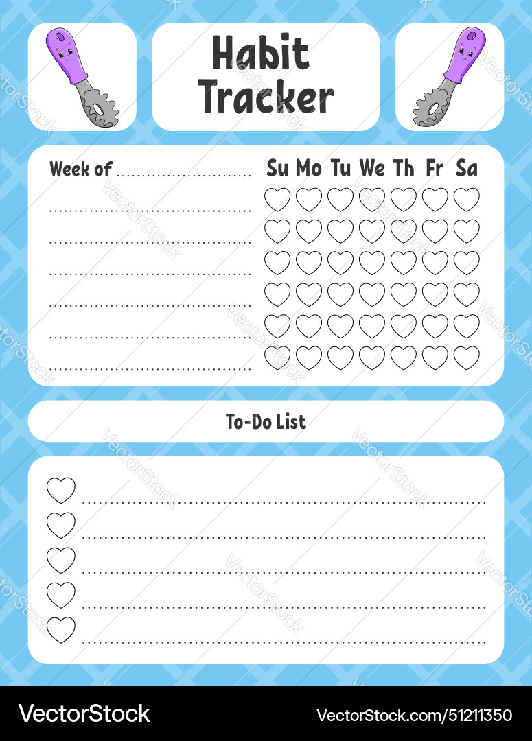 Habit tracker for kids sheet template Royalty Free Vector