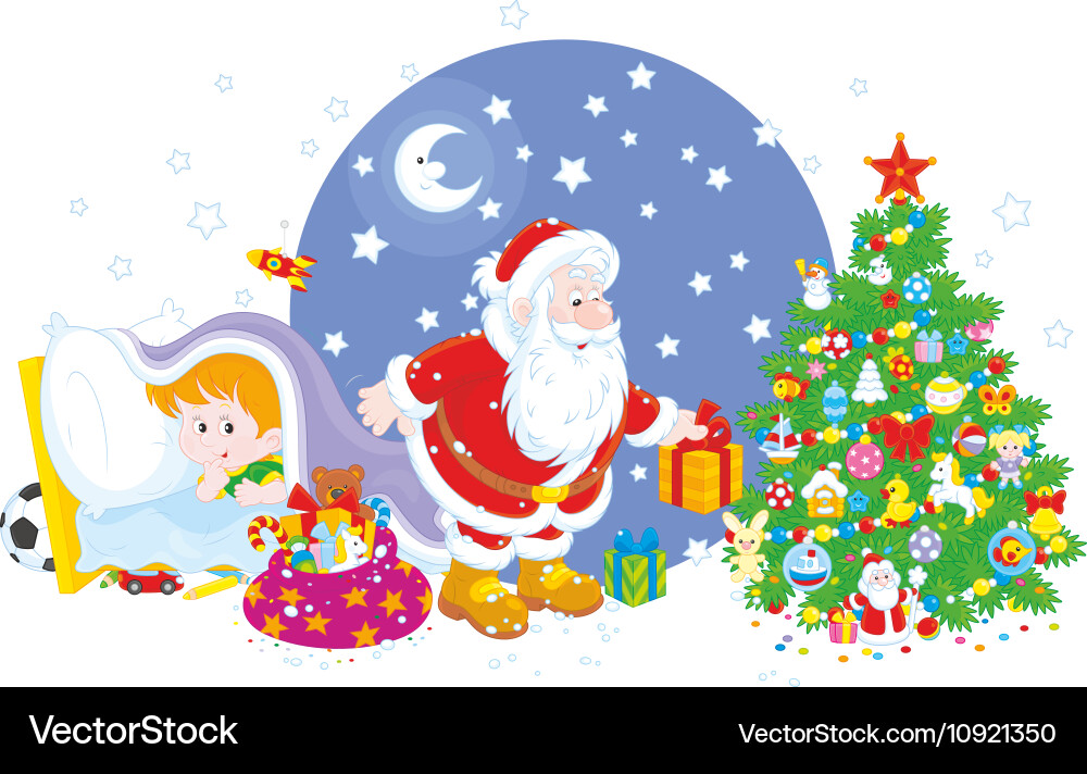Little child watching santa Royalty Free Vector Image
