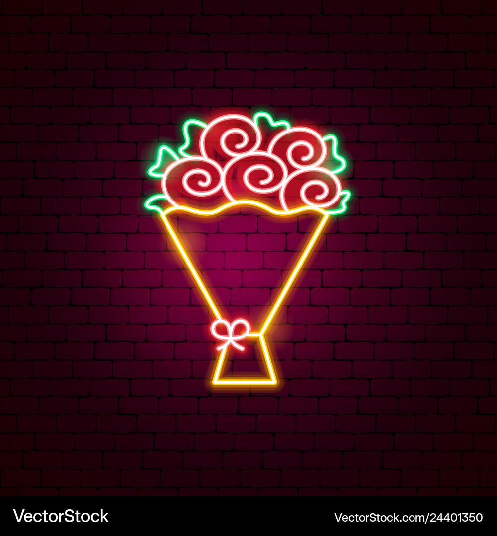 Rose bouquet neon sign Royalty Free Vector Image