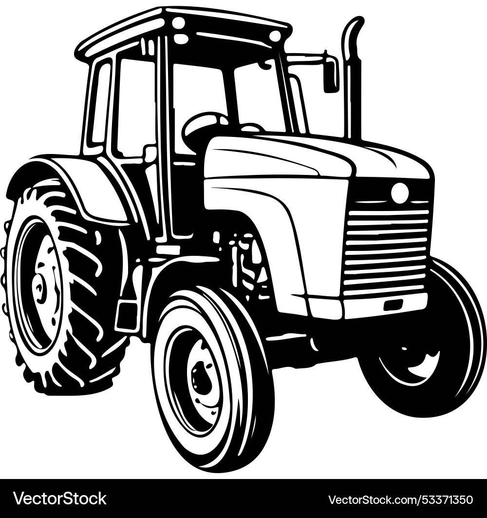 Tractor drawing realistic outline line Royalty Free Vector