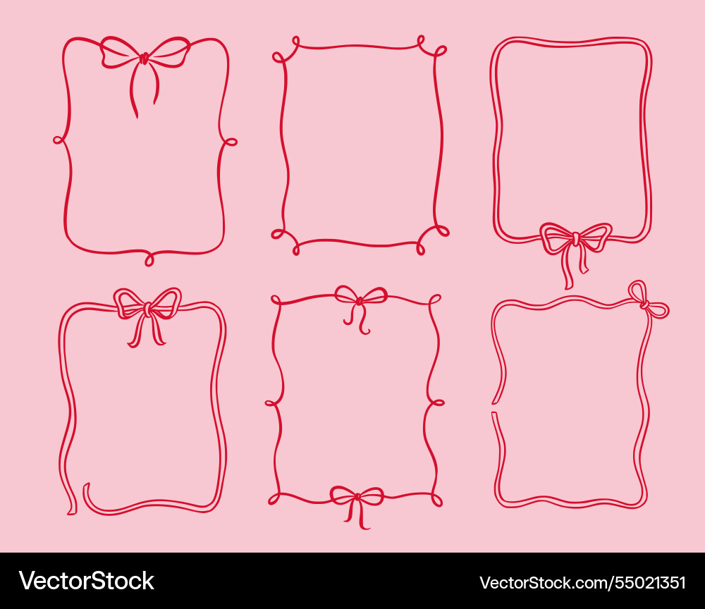 Bow frame ribbon border vintage hand drawn set Vector Image