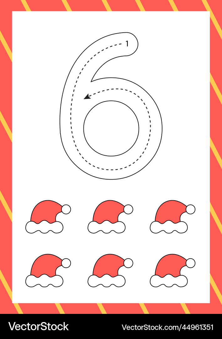 Christmas flashcard how to write number six Vector Image