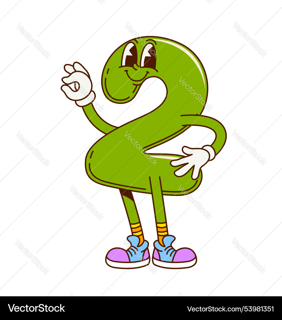 Groovy math number two 2 retro cartoon character Vector Image