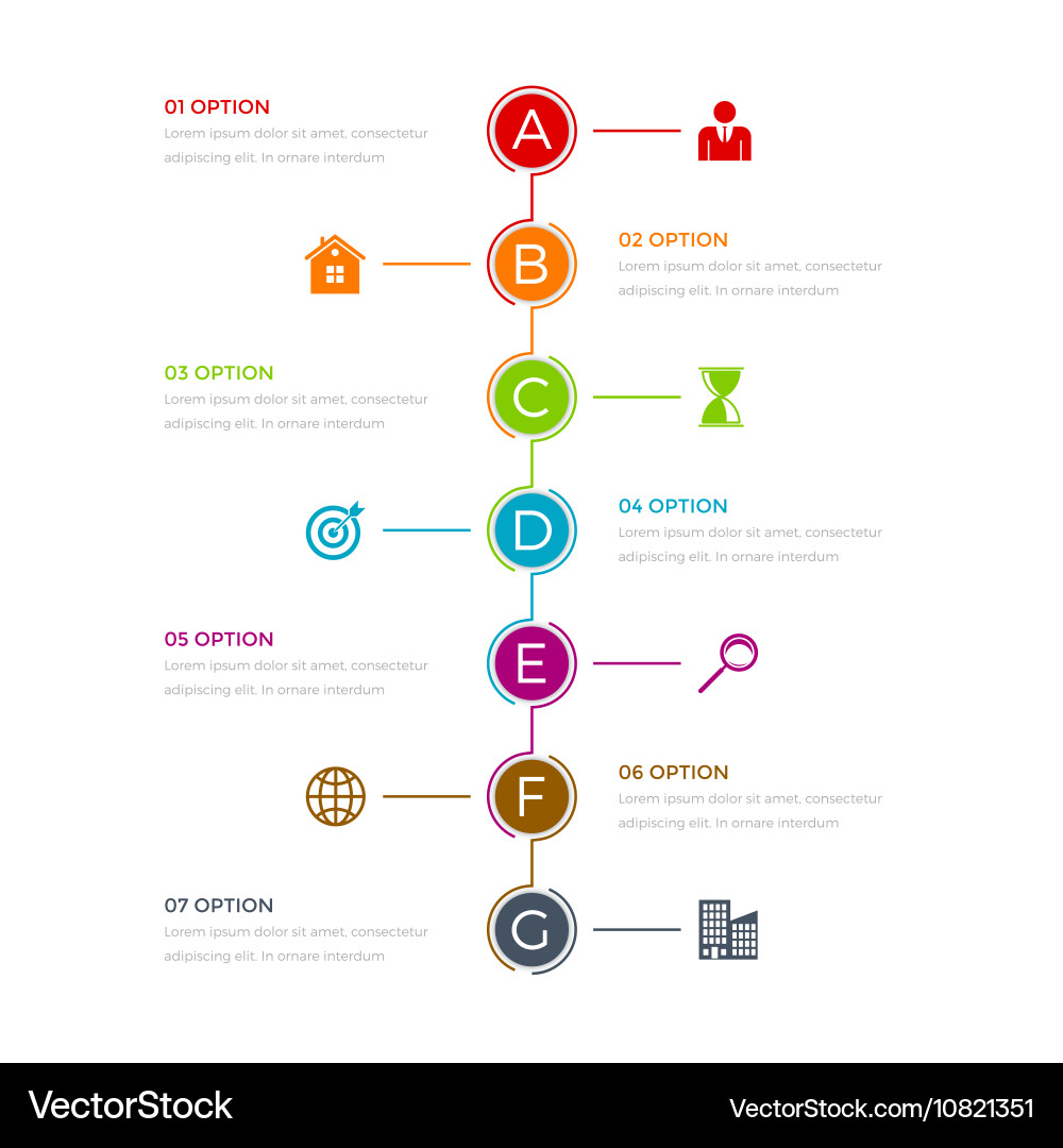 Infographics timeline seven options Royalty Free Vector