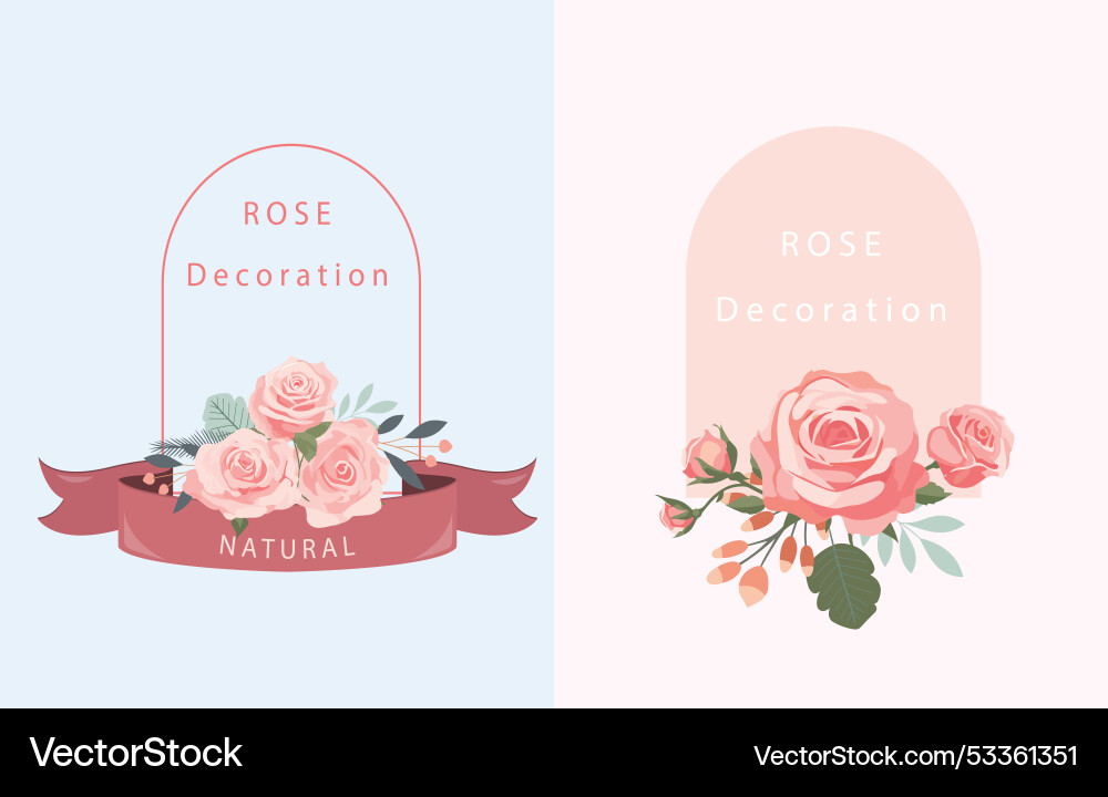 Pink rose object element set with leaf Royalty Free Vector