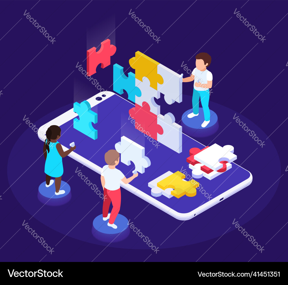 Puzzle phone isometric playground Royalty Free Vector Image