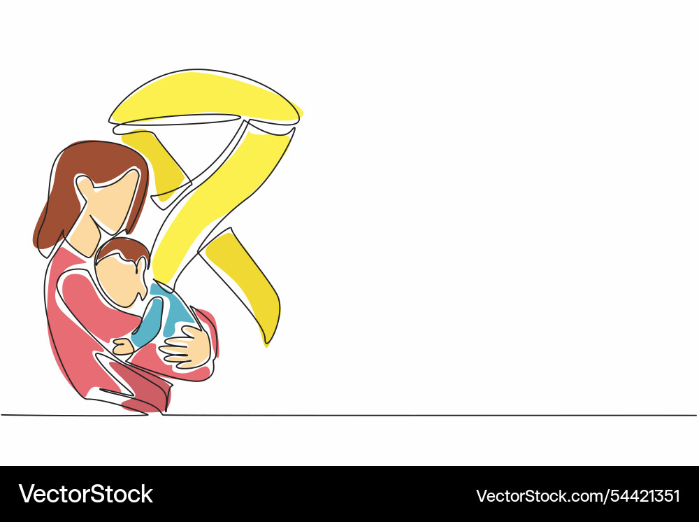 Einzelne durchgehende Linie die eine Mutter hält Vektorbild