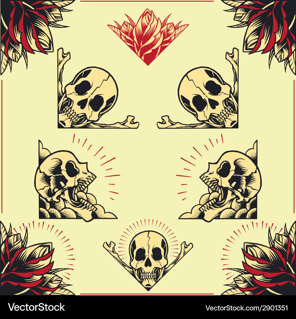 Skull and rose frames set 01 Royalty Free Vector Image
