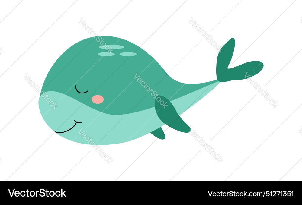 Sleeping cute funny green whale Royalty Free Vector Image