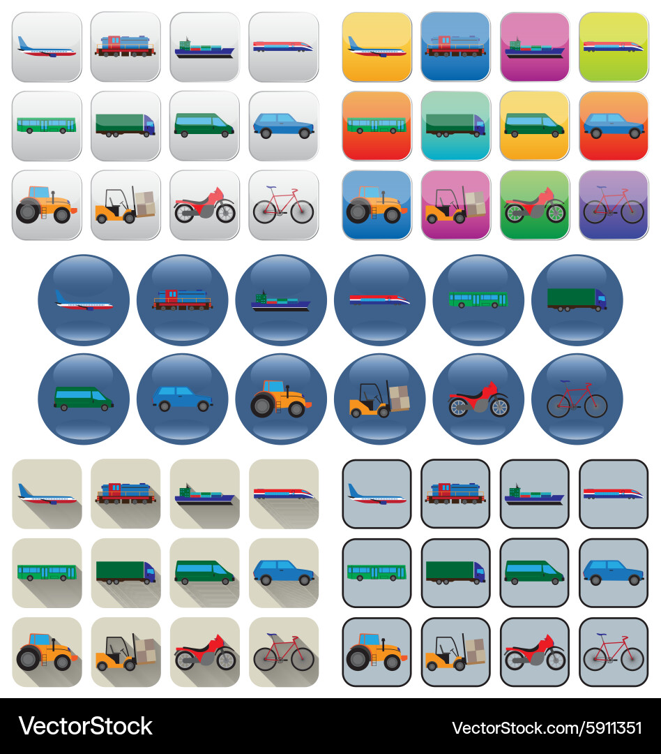 Transport icons in various styles Royalty Free Vector Image