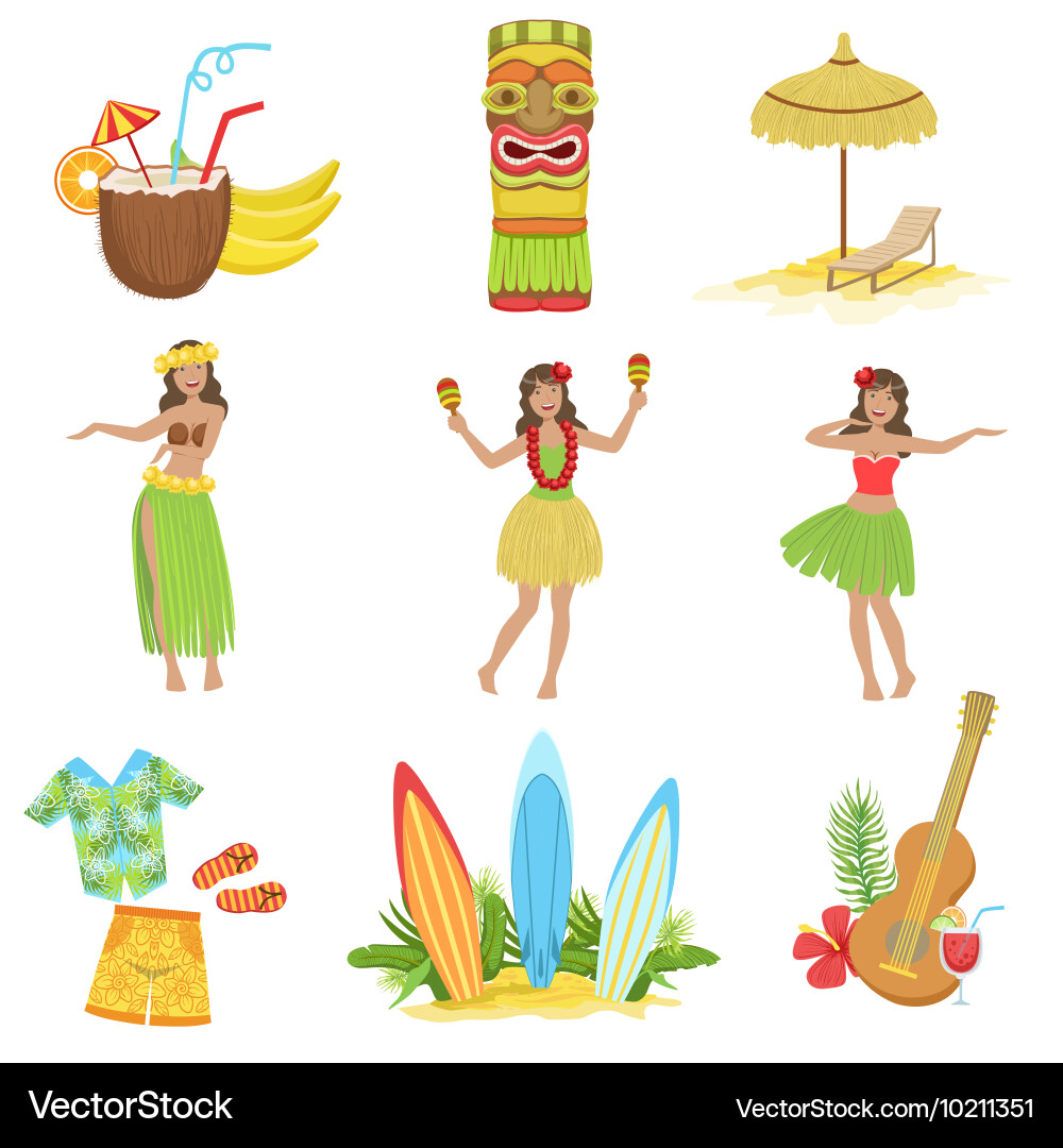 Tropical Hawaiian Icons Royalty Free Vector Image