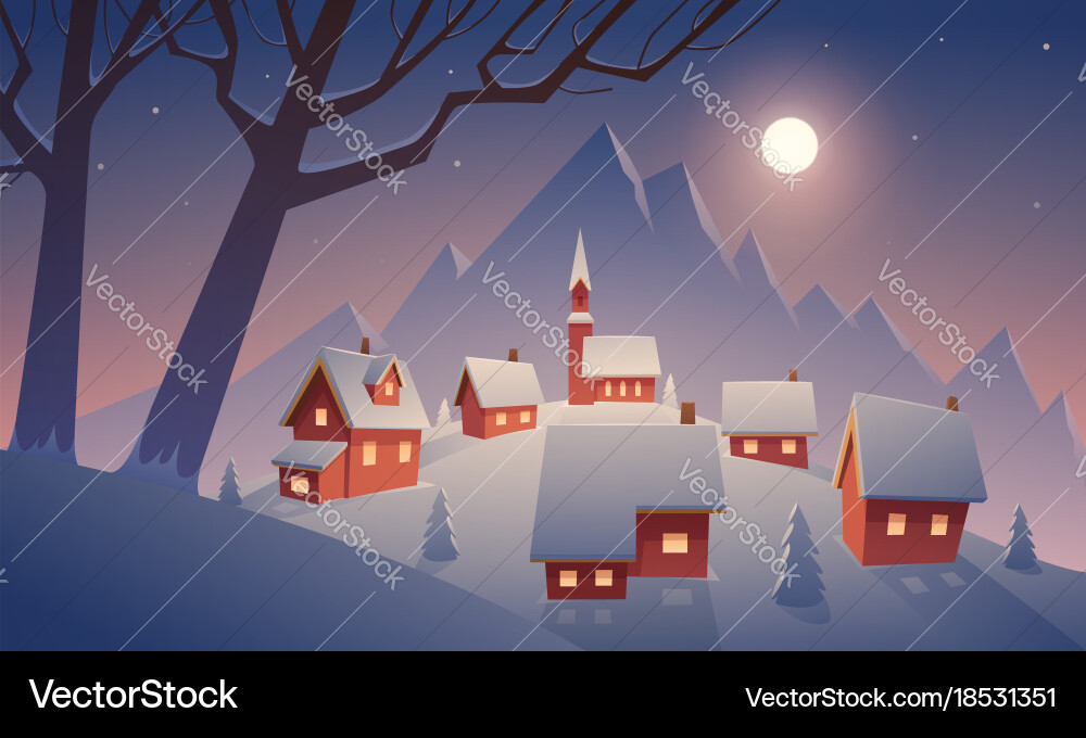Village in snow Royalty Free Vector Image - VectorStock