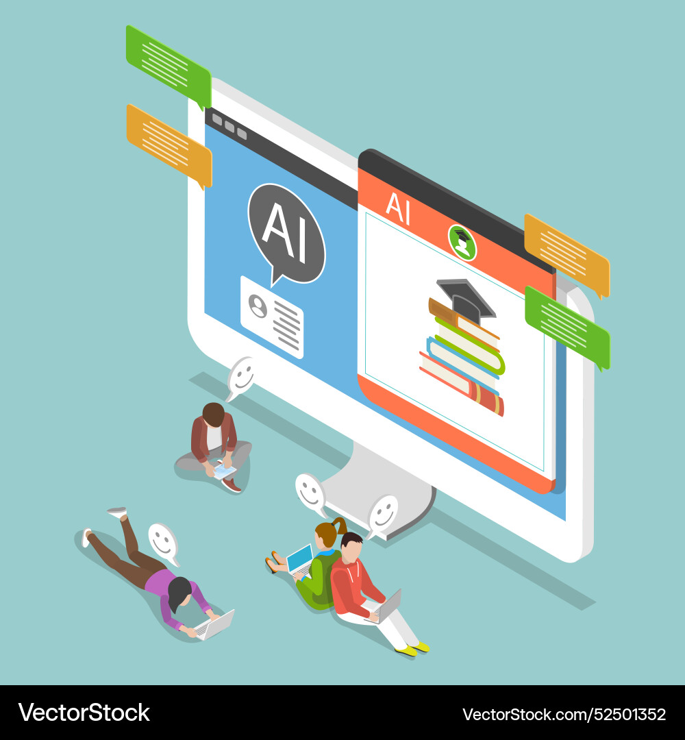 3d isometric flat of ai helper Royalty Free Vector Image