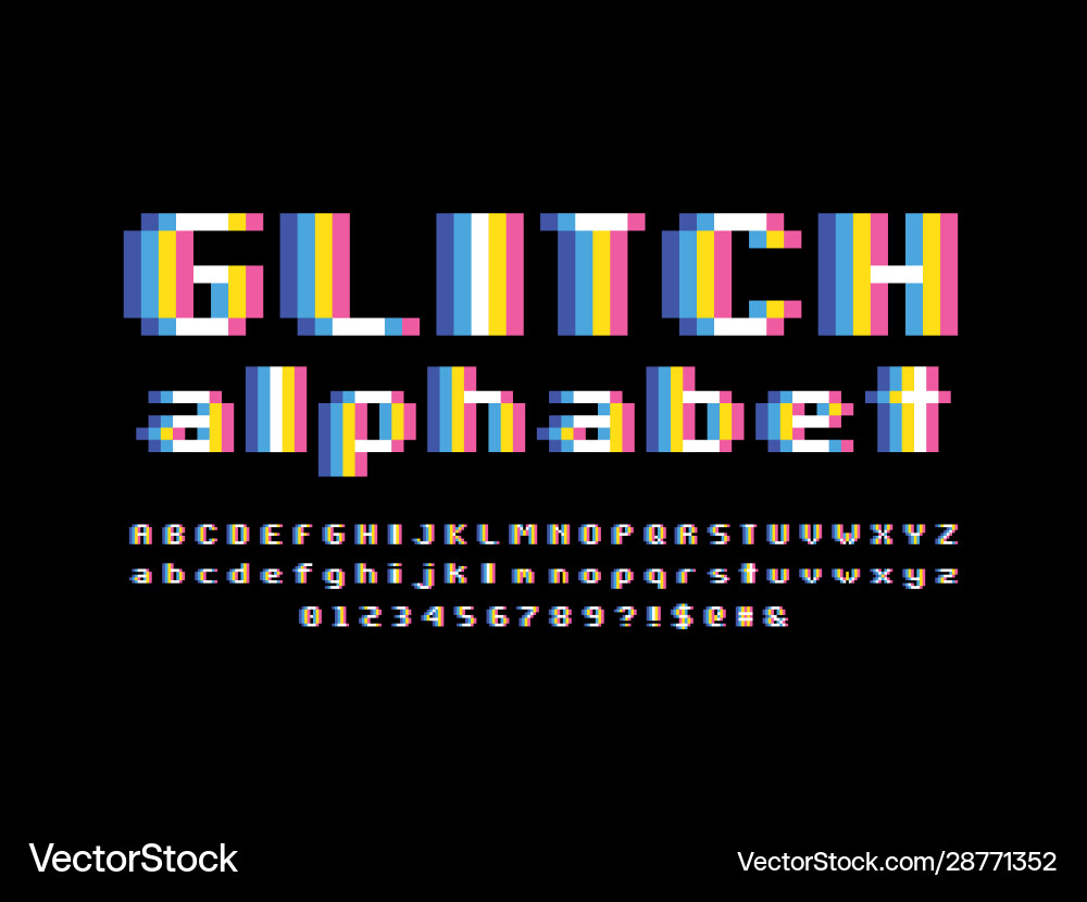 Glitch font Royalty Free Vector Image - VectorStock