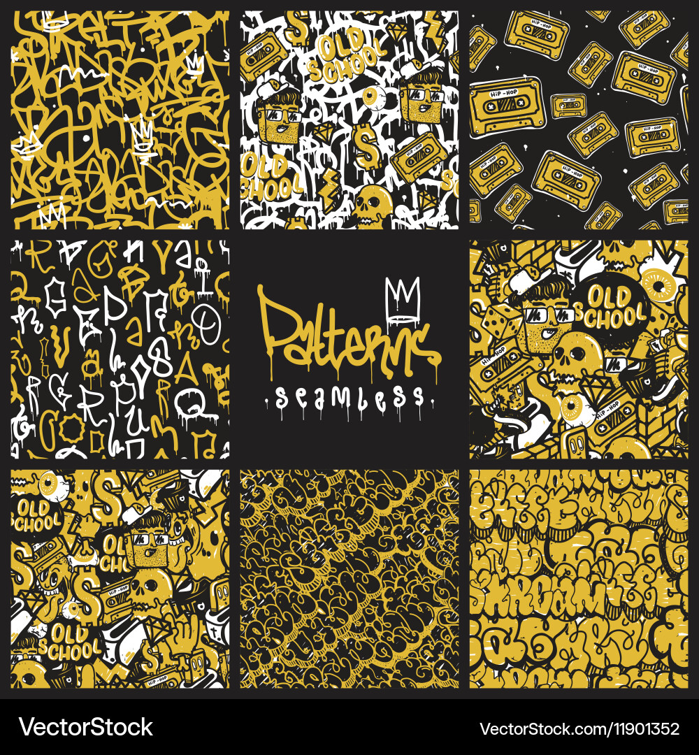 Graffiti seamless patterns set Royalty Free Vector Image