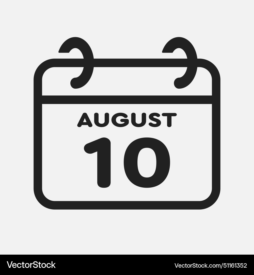 Icon page calendar day - 10 august Royalty Free Vector Image