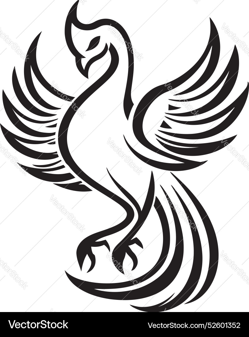 Resurrected flame iconic phoenix symbol in black Vector Image