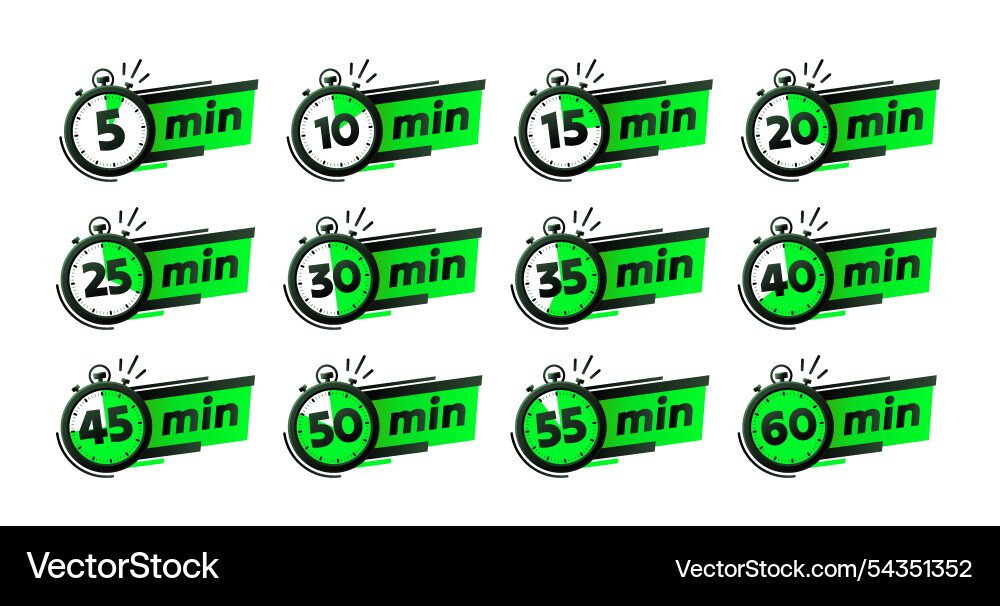 Set of timers 5 10 15 20 minutes on the timer Vector Image