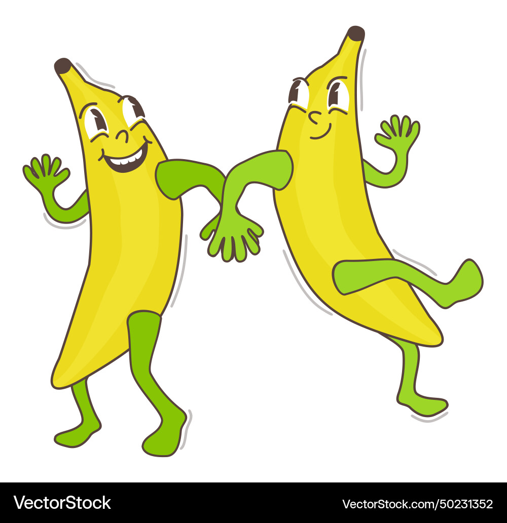 Two joyful bananas dancing groovy isolated Vector Image